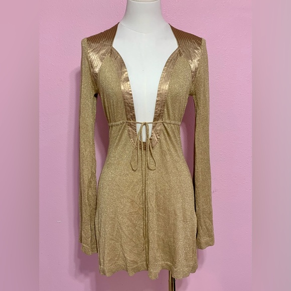 Arden B | Dresses | Rare Vtg Arden B Gold Metallic Knit Mini Dress With ...